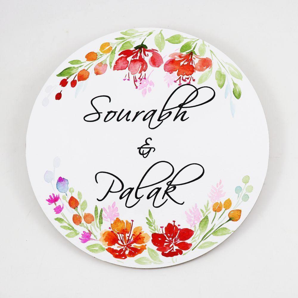 Gulmohar - Hand-painted Floral Nameplate - Round – acrylicsheetsindia