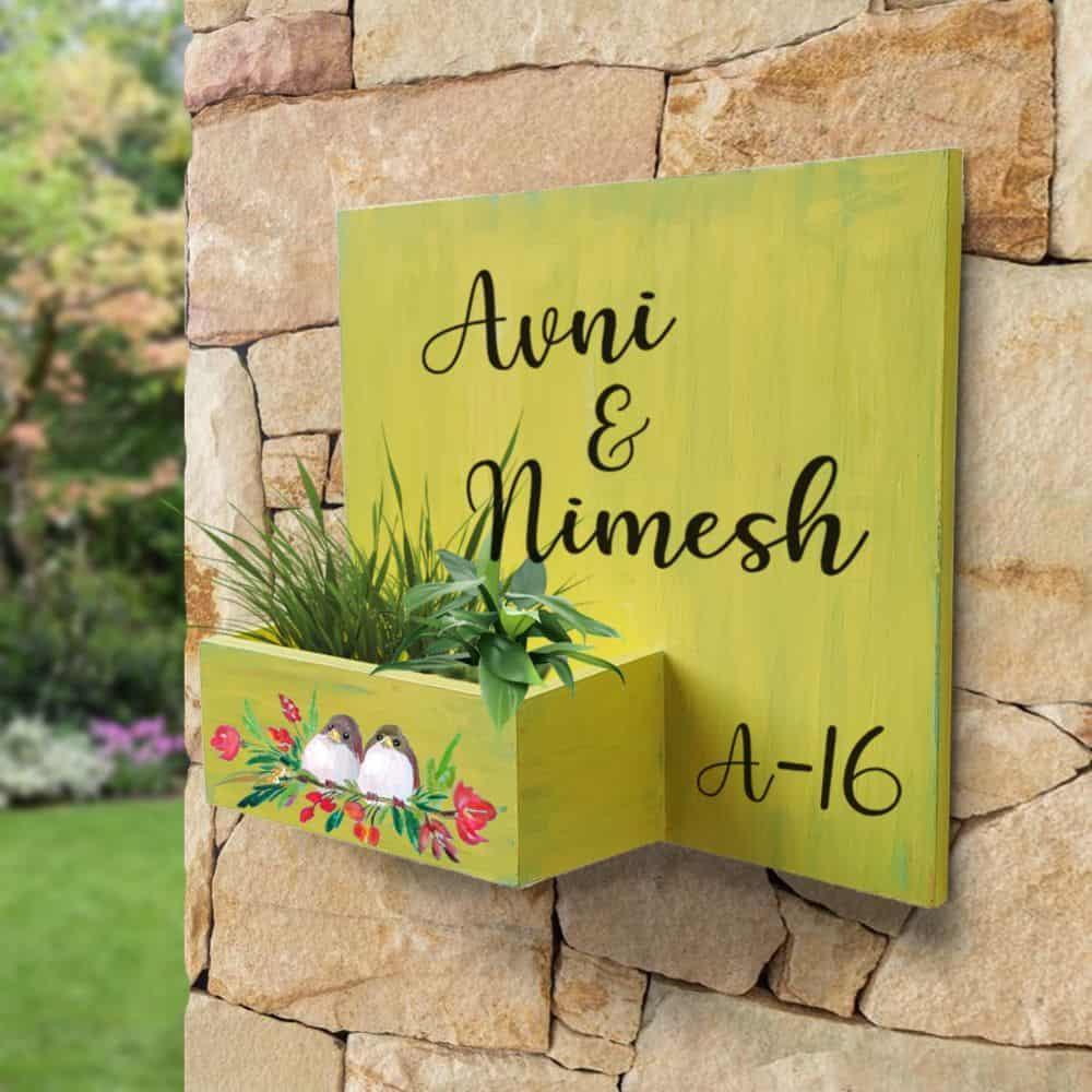 Two Sweet Birds - Hand-painted Planter Nameplate – acrylicsheetsindia